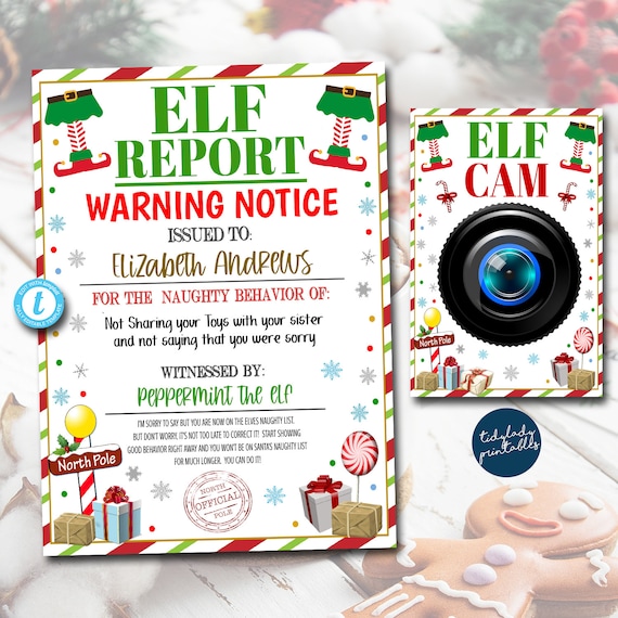 Elf Warning Notice and Elf Cam Printable, Christmas Kids Holiday Elf ...