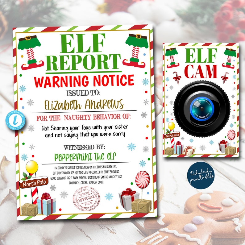Elf Warning Notice and Elf Cam Printable Christmas Kids - Etsy