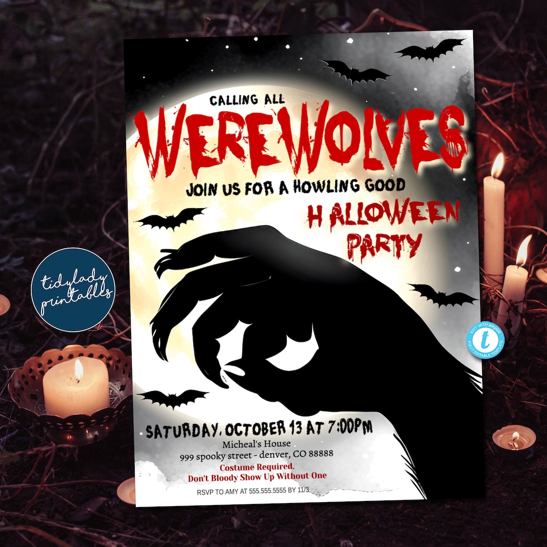 Werewolf Invitation, Calling All Werewolves, Halloween Party Invitation ...
