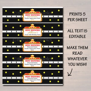 EDITABLE Movie Party Water Bottle Labels & VIP Hollywood Party Water ...