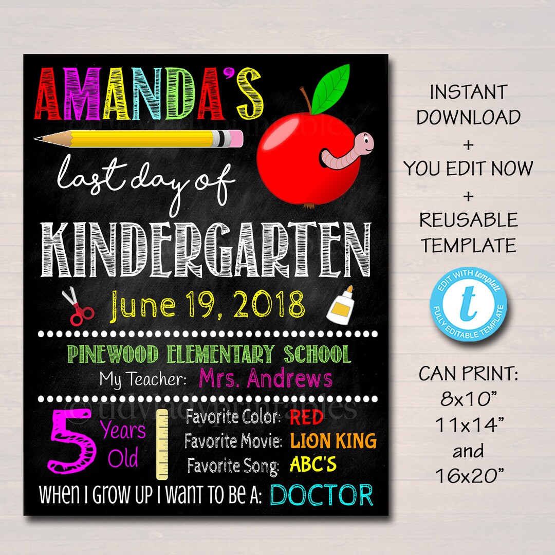 EDITABLE Last Day of School Photo Prop Back to School Chalkboard Poster ...