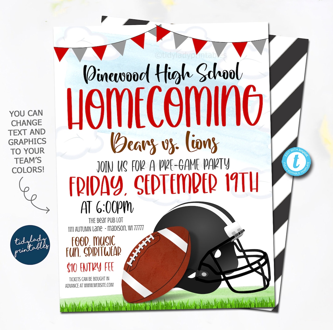 Homecoming Football Party Invite, Touchdowns Kick off Party Invitation ...