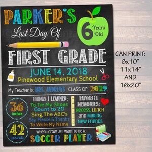 EDITABLE Last Day of School Photo Sign, Back to School Chalkboard ...