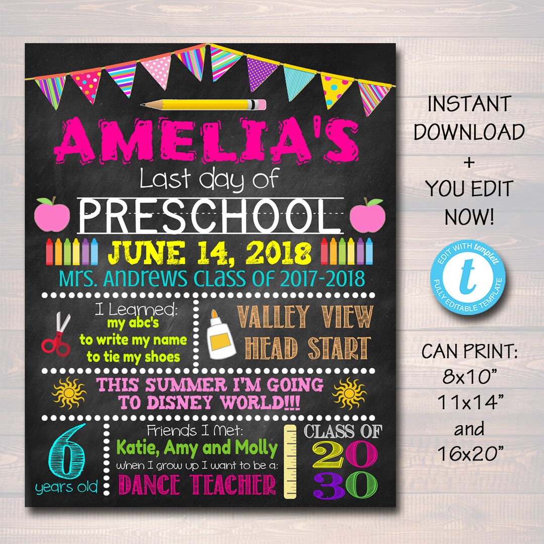 EDITABLE Last Day of School Photo Prop School Chalkboard Poster DIY ...