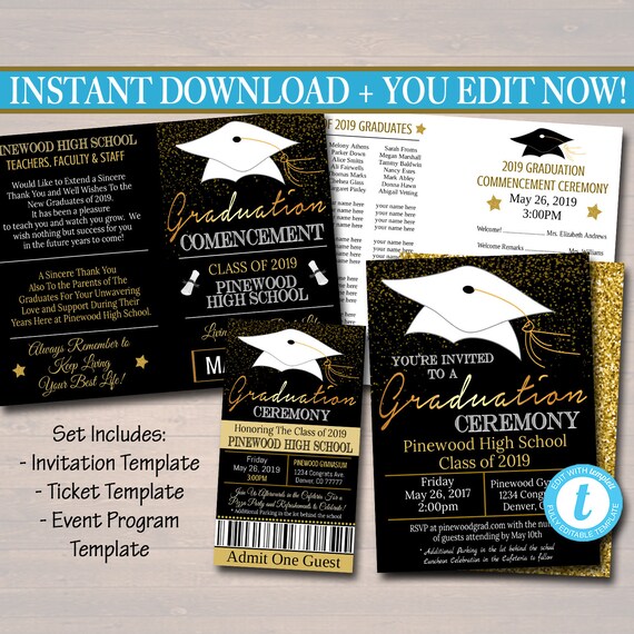 EDITABLE Graduation Ceremony Set Party Invitation High School EDITABLE Graduation Ceremony Set Party Invitation High School