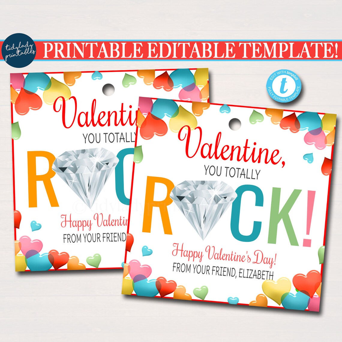 EDITABLE Valentine You Rock Gift Tags Candy You're a Gem - Etsy