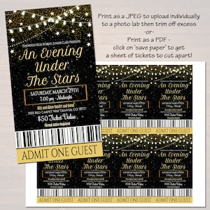 EDITABLE Prom Set, Dance Flyer Invitation Ticket Starry Night, Gold Glitter Under the Stars High ...