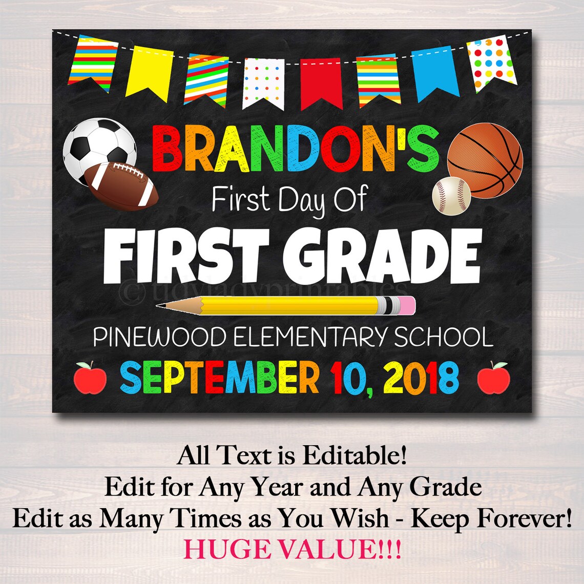 EDITABLE First Day of School Photo Prop Kindergarten Preschool - Etsy