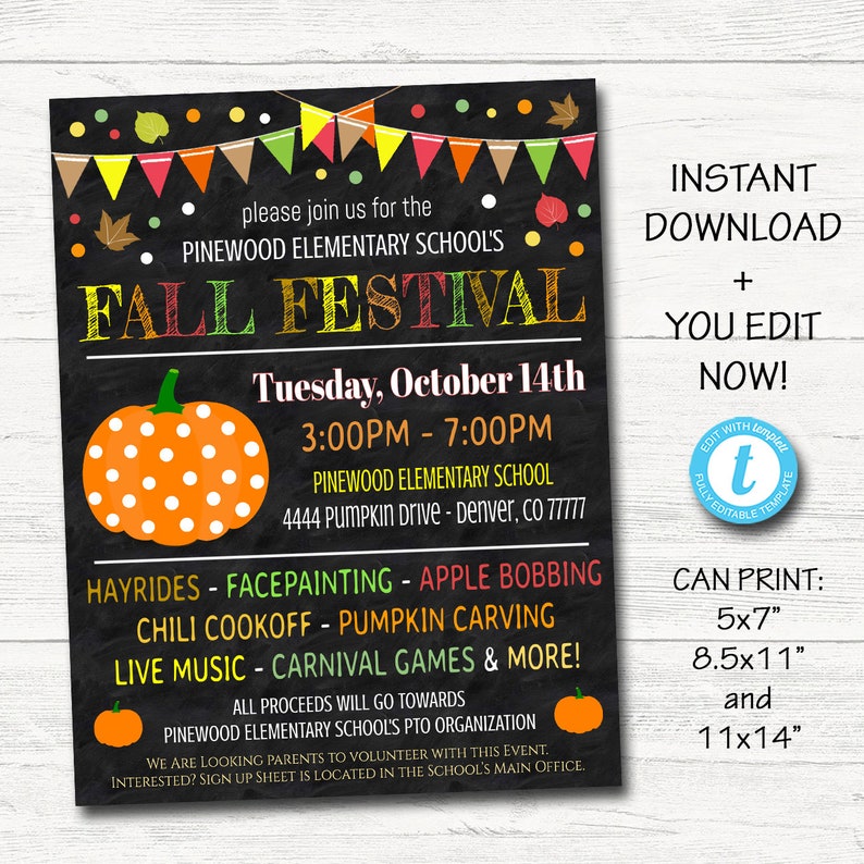 EDITABLE Fall Festival Fall Harvest Flyer/Poster Printable | Etsy