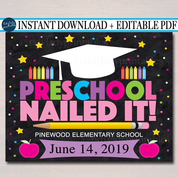 EDITABLE DATE Preschool Graduation Photo Sign, End of School Chalkboard ...