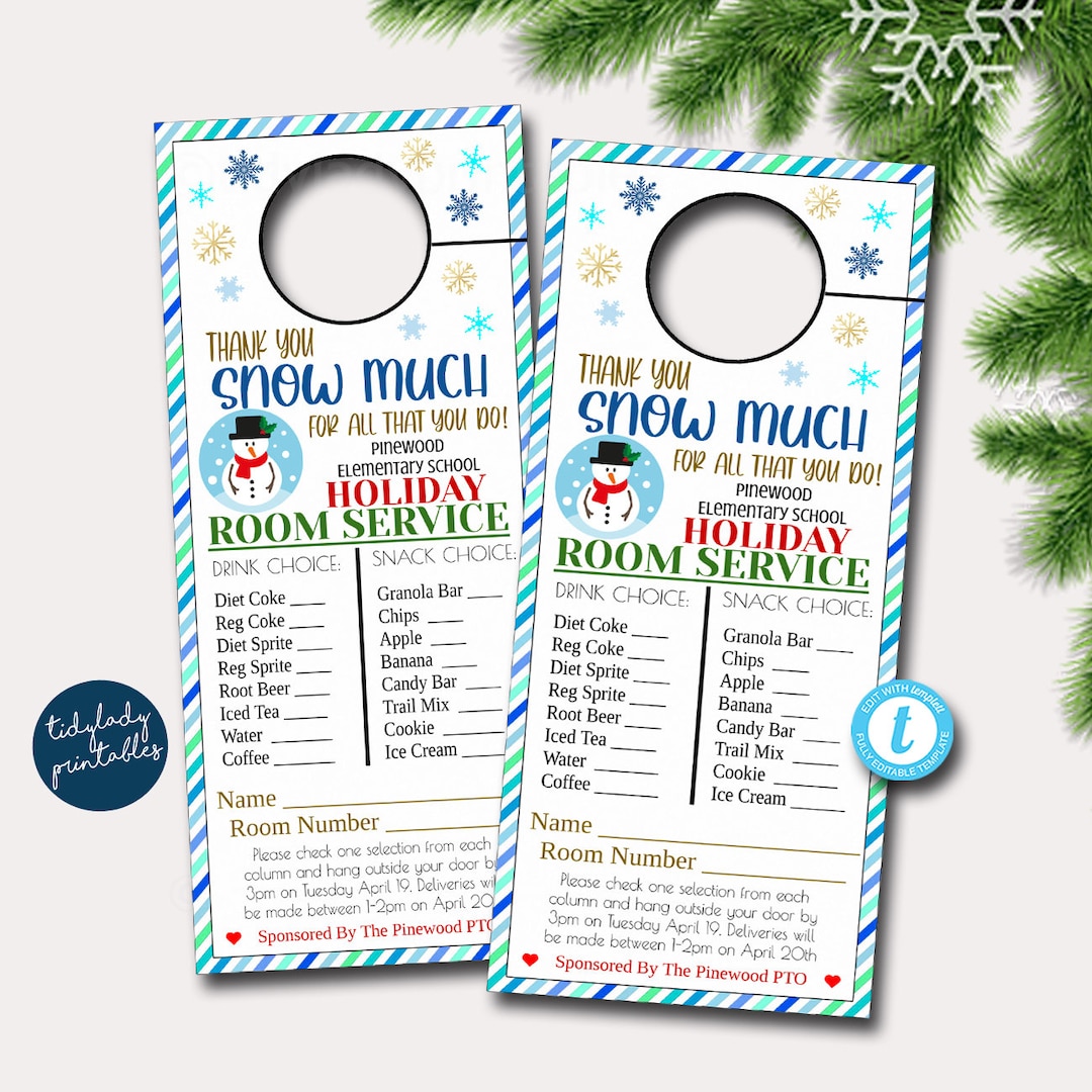 Holiday Room Service Door Hanger, INSTANT DOWNLOAD, Christmas Staff ...