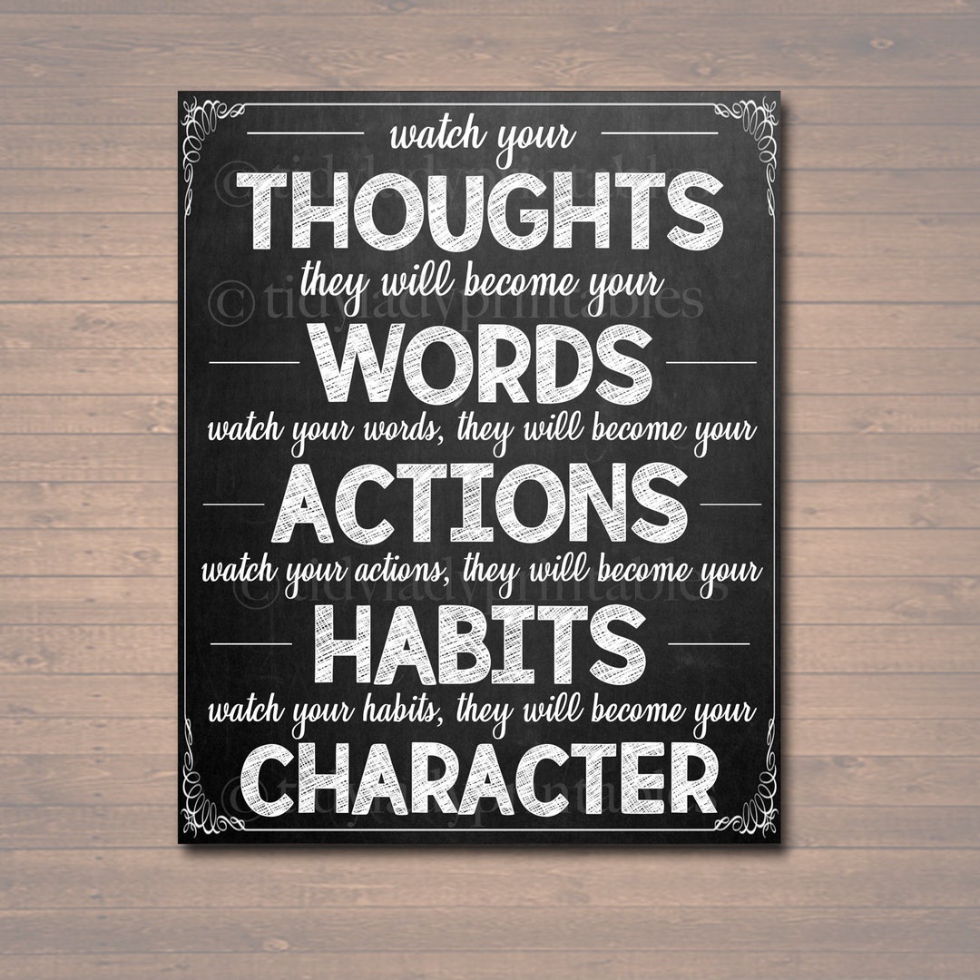 Thoughts Words Actions Character Poster: Chalkboard Classroom Decor ...