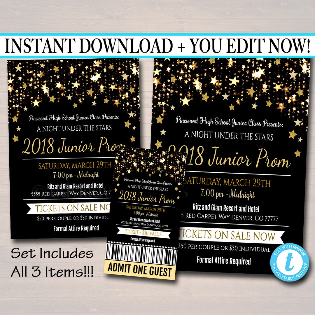 Editable Prom Set: Starry Night Dance Flyer & Ticket (digital Download ...