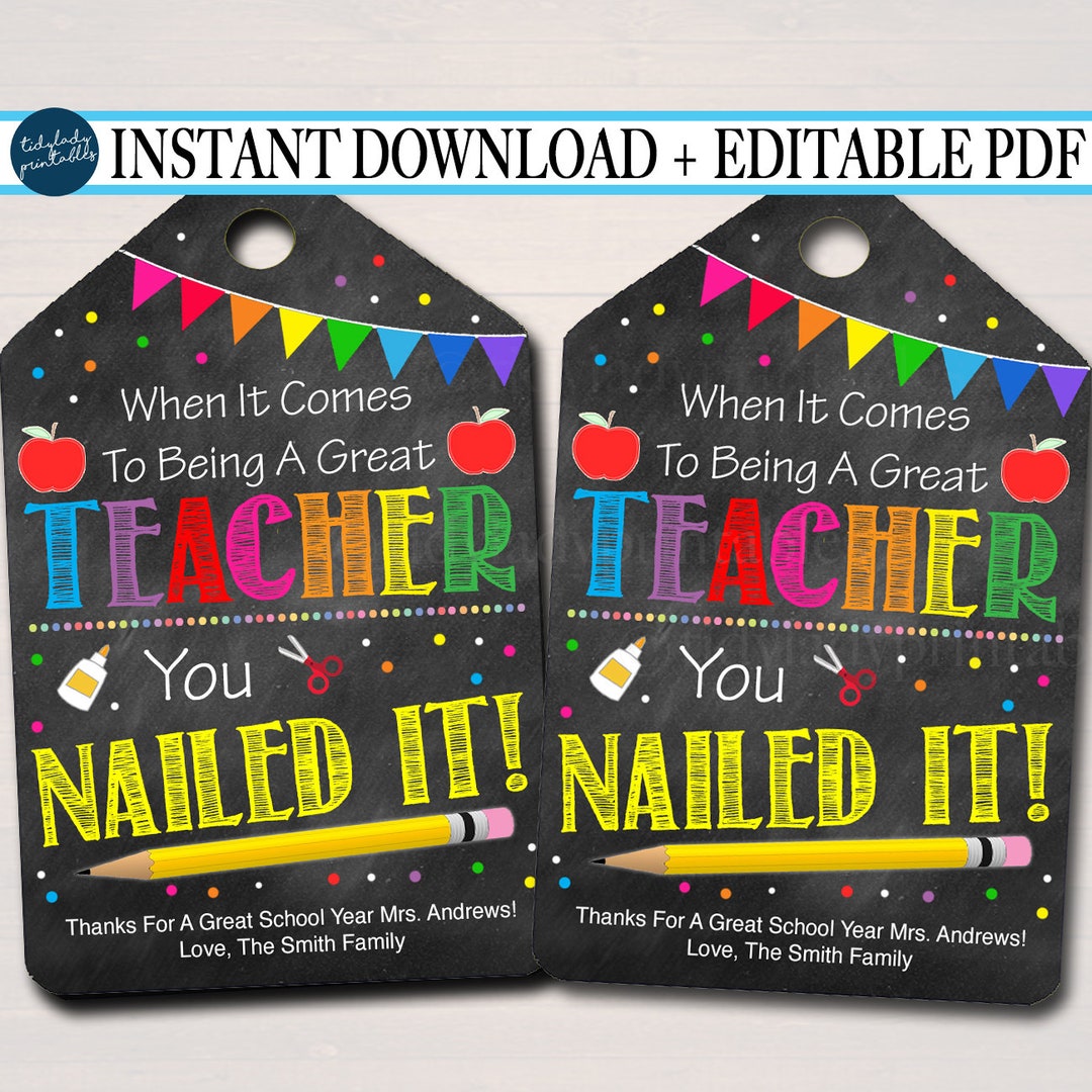 Editable Teacher Thank You Tags: Chalkboard Style (INSTANT DOWNLOAD) - Etsy