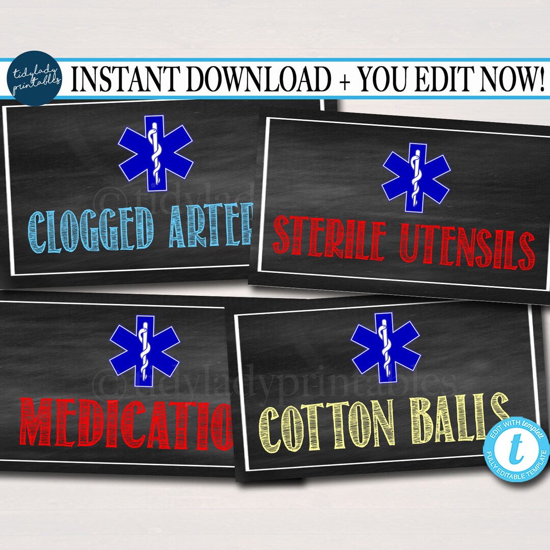 Editable EMT Paramedic Food Tent Labels, Printable Party Decor ...