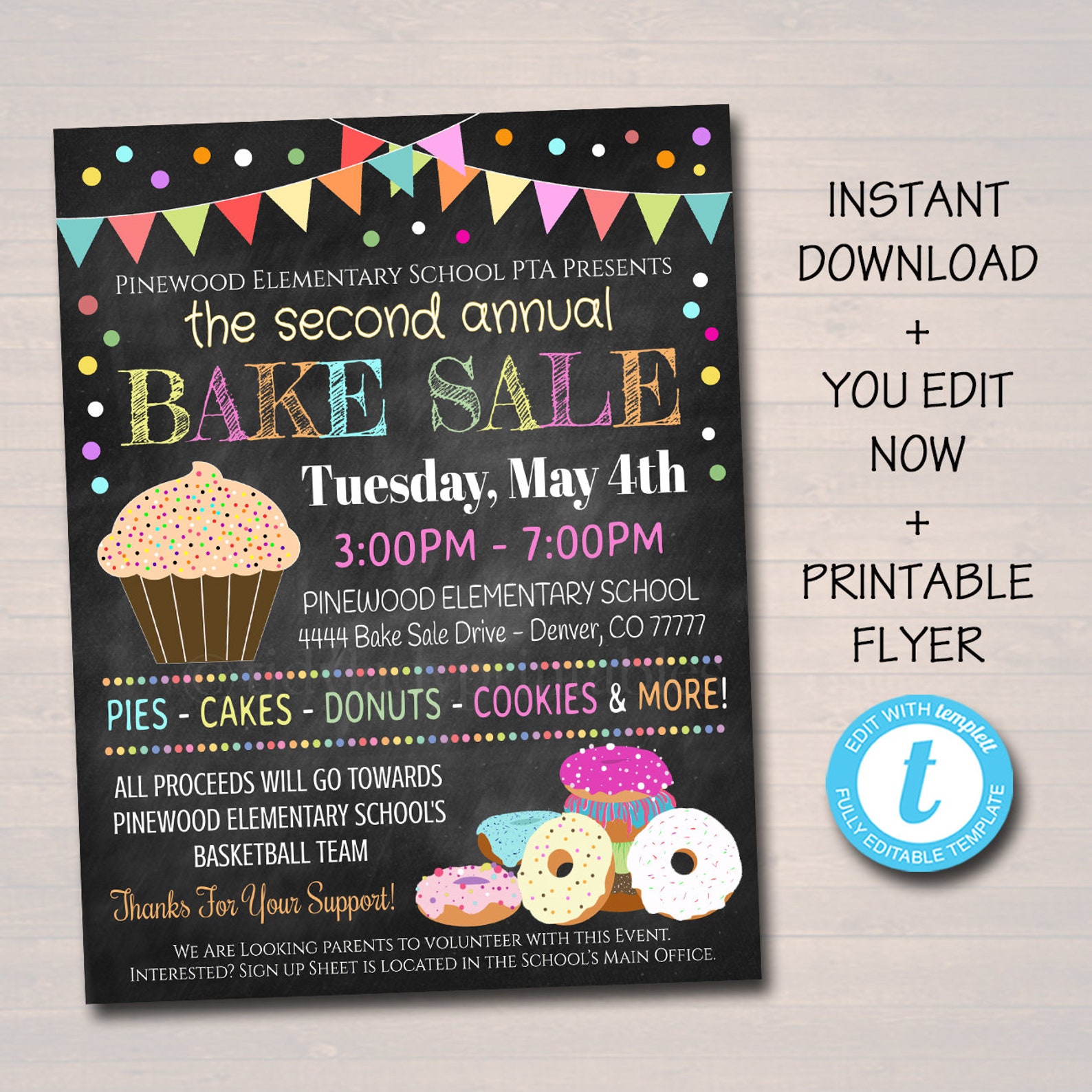 EDITABLE Bake Sale Flyer Printable PTA PTO Flyer School | Etsy
