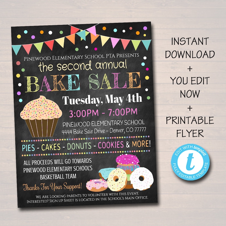 EDITABLE Bake Sale Flyer, Printable PTA, PTO Flyer, School Family ...