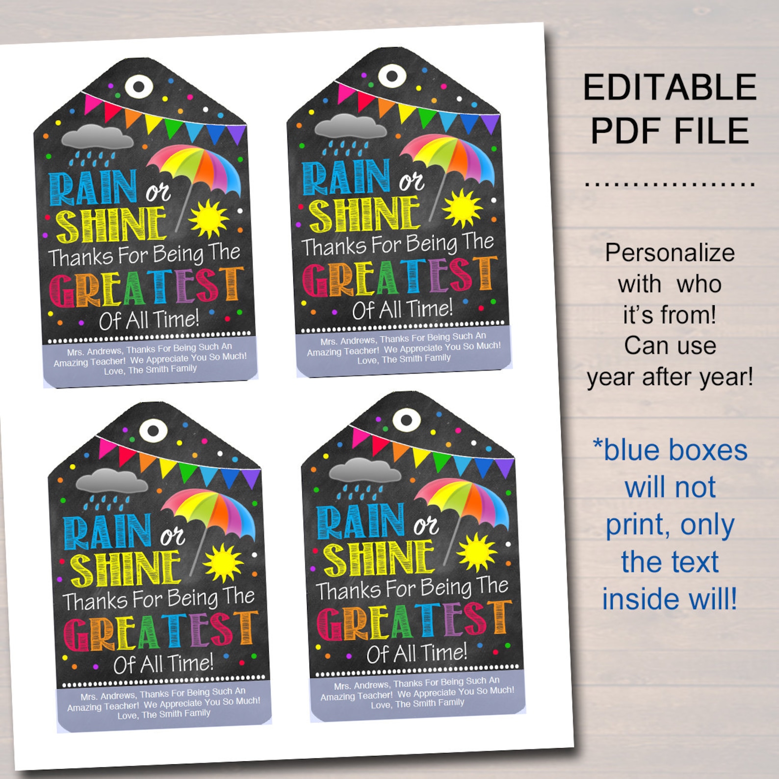 Printable Umbrella Gift Tags: Teacher & Volunteer Appreciation ...