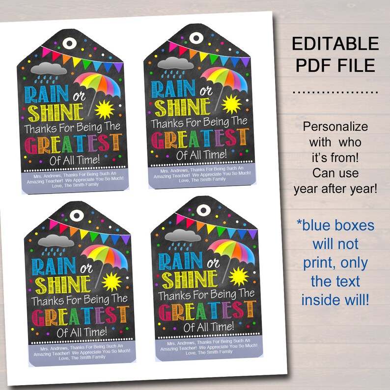 Printable Umbrella Gift Tags: Teacher & Volunteer Appreciation ...