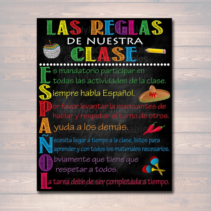 Spanish Class Rules Poster - Etsy