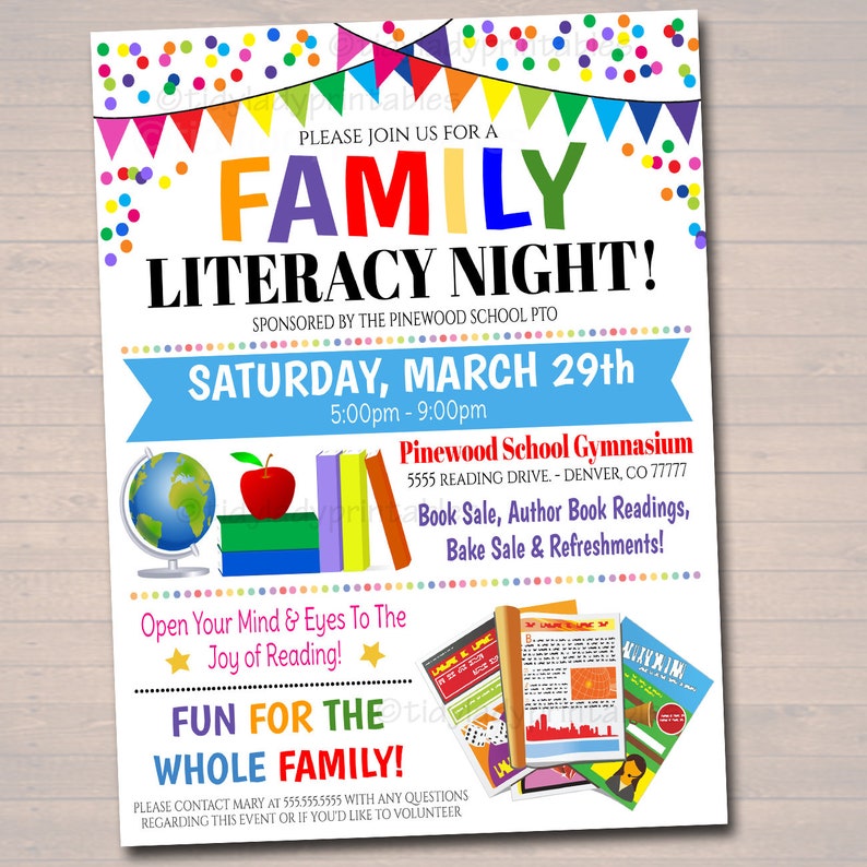 EDITABLE Family Literacy Night Flyer Printable PTA PTO Flyer - Etsy