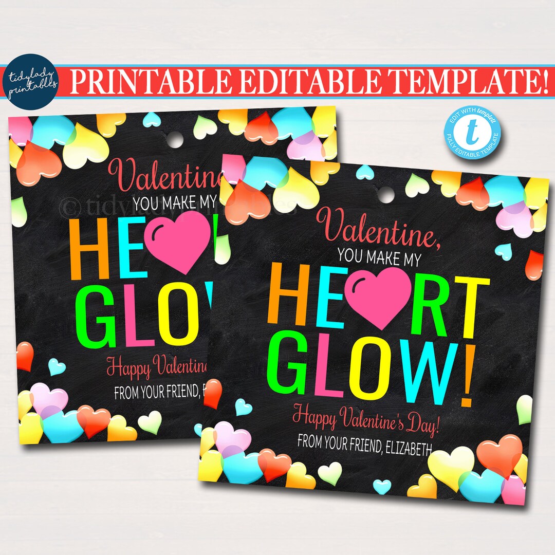 Valentines Glowstick Gift Tags, Glow Bracelet Kids Friend Classroom ...