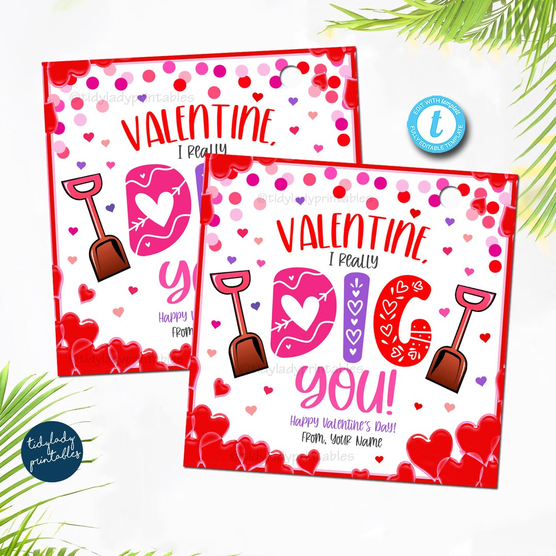 I Dig You Valentine Tag, Shovel Valentine, Dig Valentine, Preschool ...