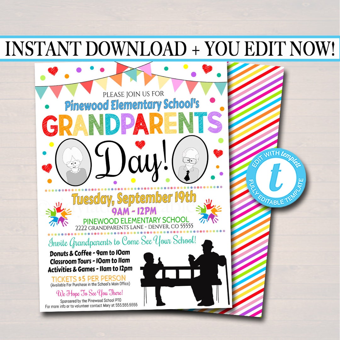 EDITABLE Grandparents Day Invite Breakfast Social Printable PTA PTO ...