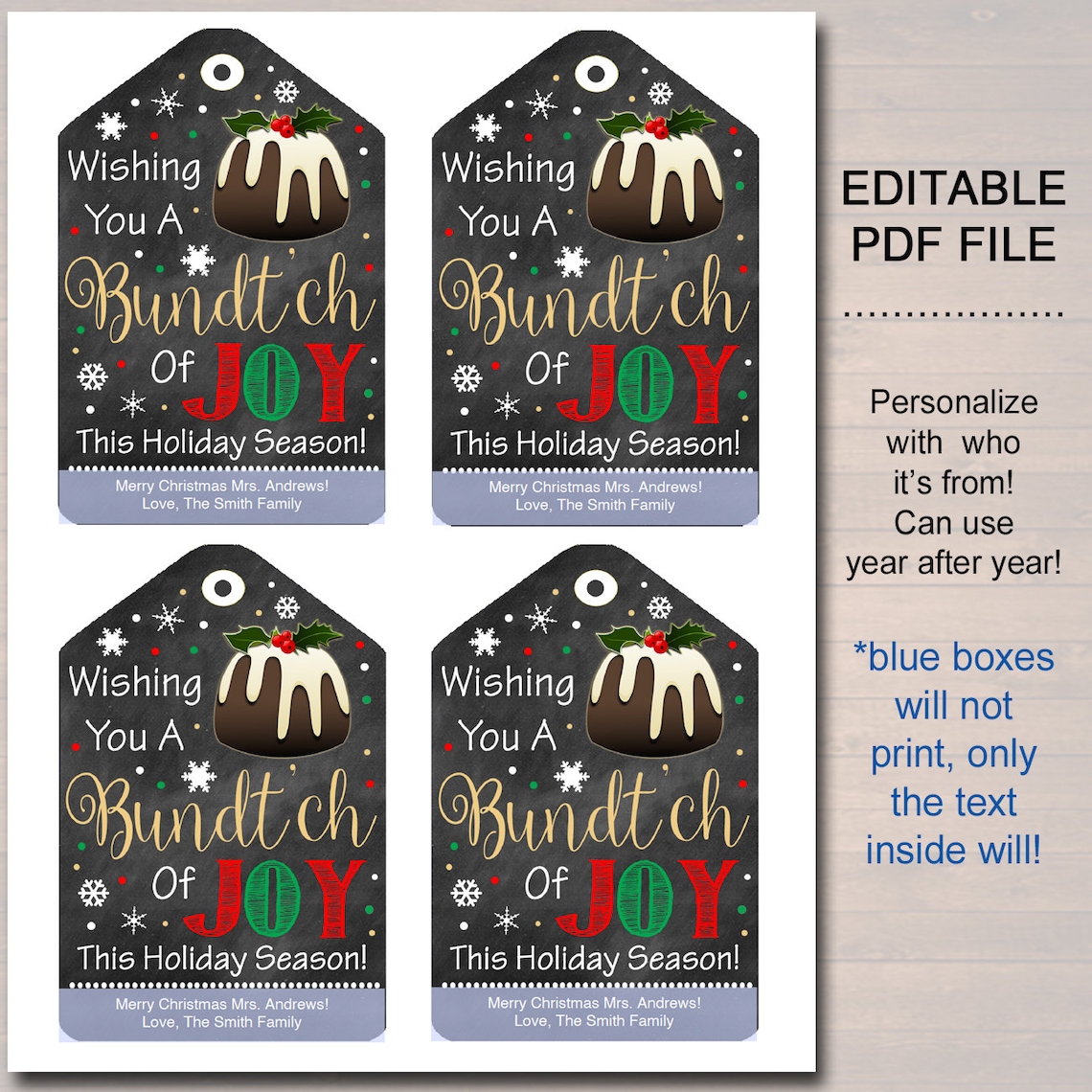 Christmas Bundt Cake Gift Tags Secret Santa Staff Teacher - Etsy