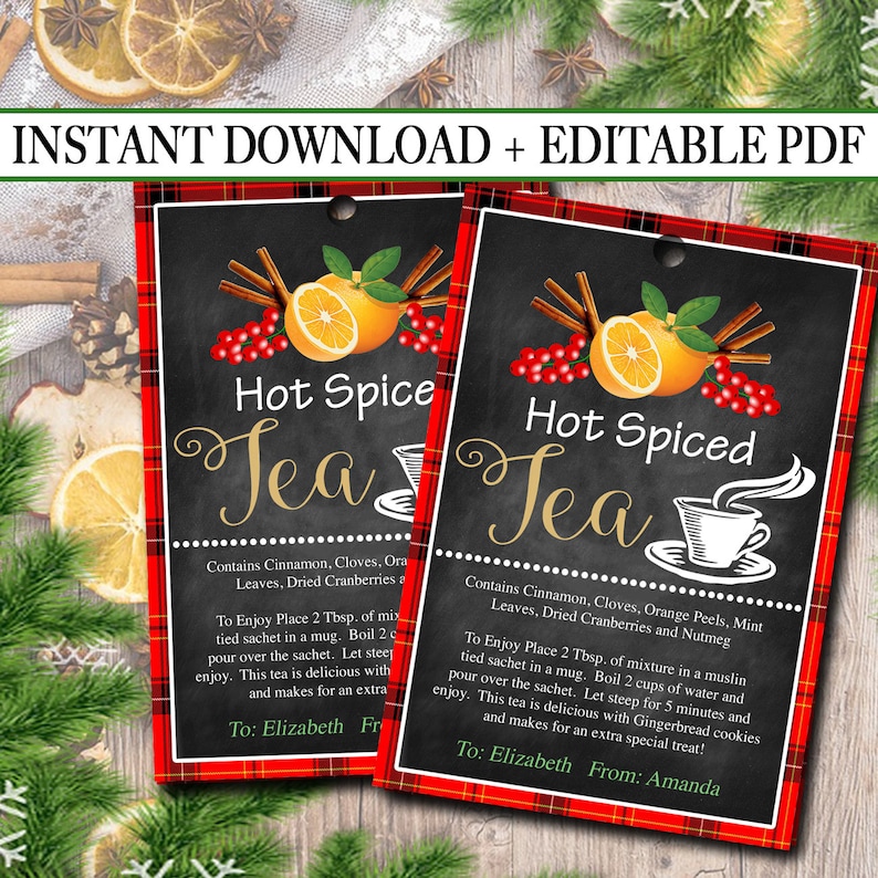 EDITABLE Hot Spiced Tea Christmas Gift Tags Secret Santa - Etsy