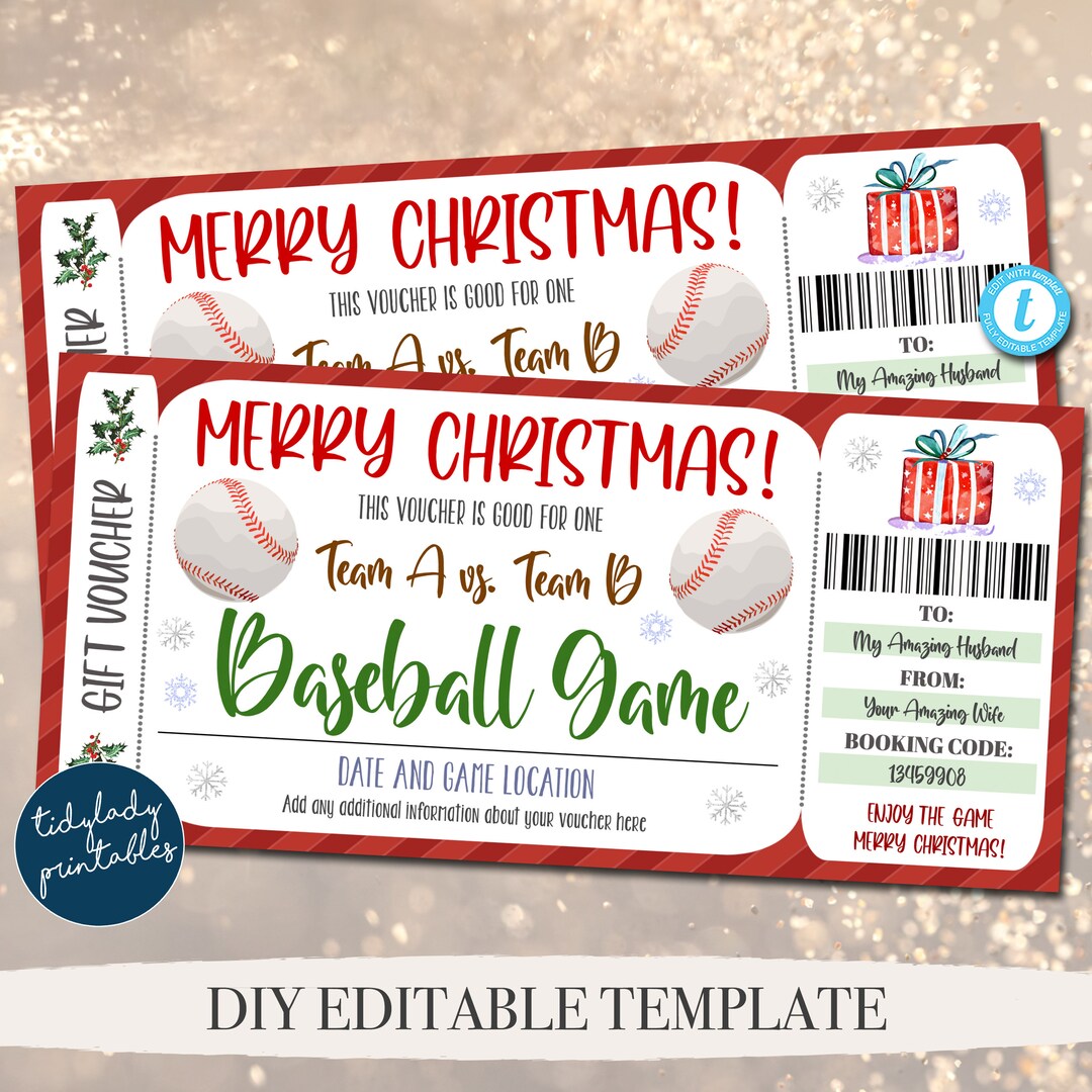 Christmas Baseball Ticket Voucher: Editable Surprise Gift (digital ...