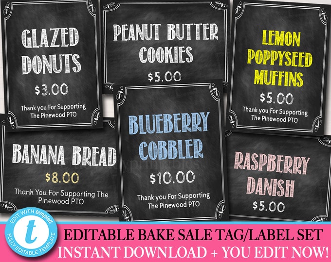EDITABLE Bake Sale Tags Printable PTA PTO Flyer School - Etsy