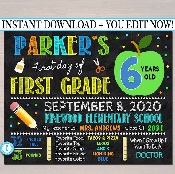 First Day of School Sign Back to School Chalkboard Poster | Etsy