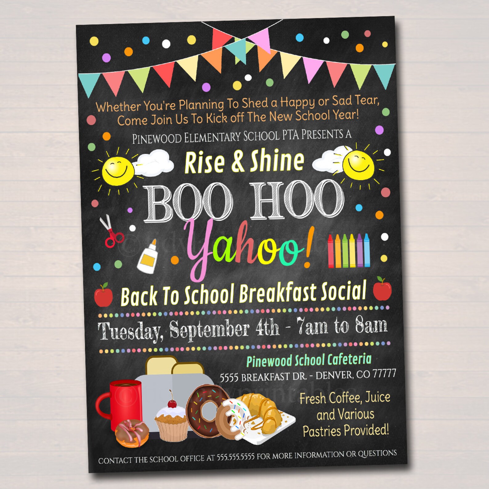 EDITABLE Boo Hoo Yahoo Breakfast Social Printable PTA PTO Flyer Invite ...