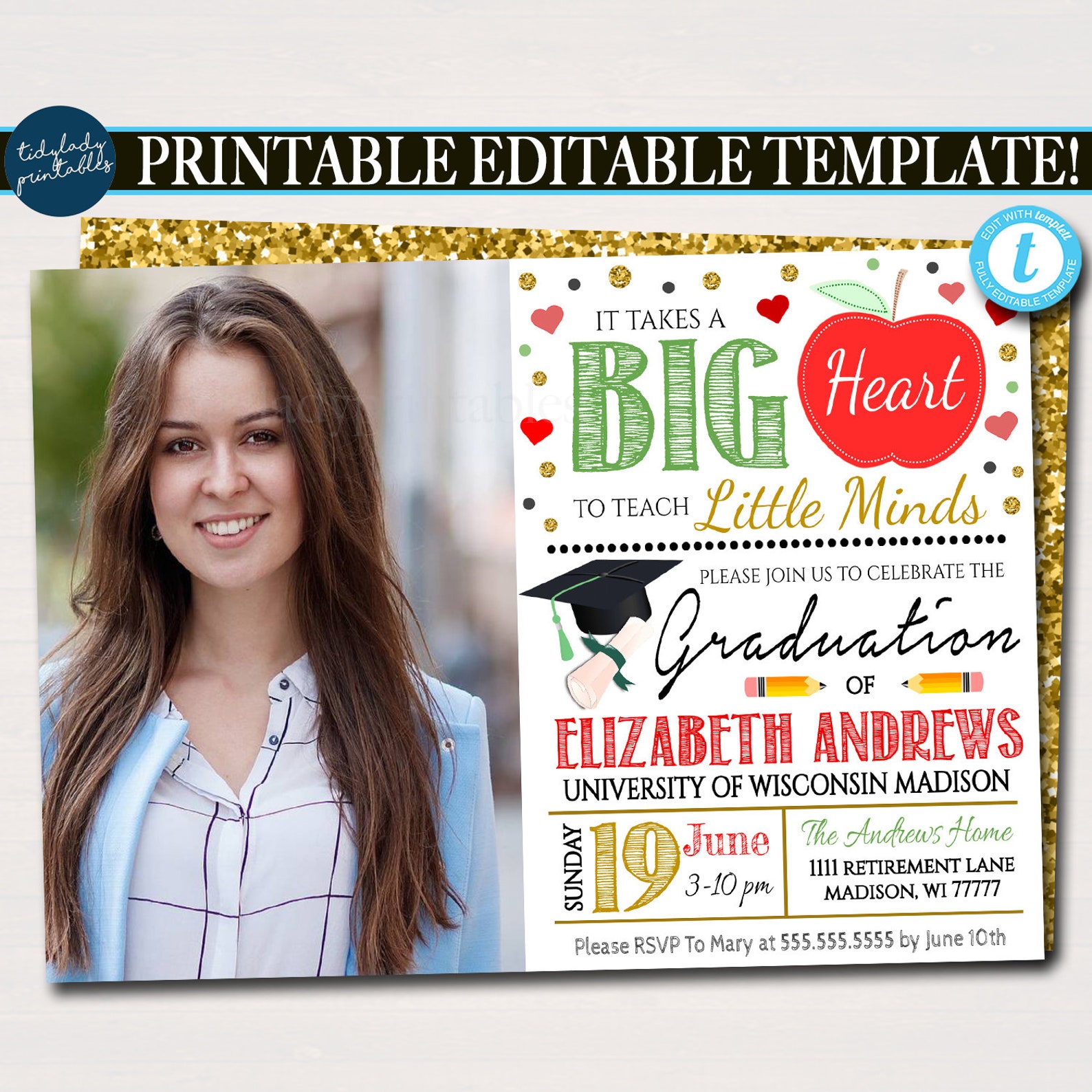 Teacher Graduation Invitation Chalkboard Printable College - Etsy