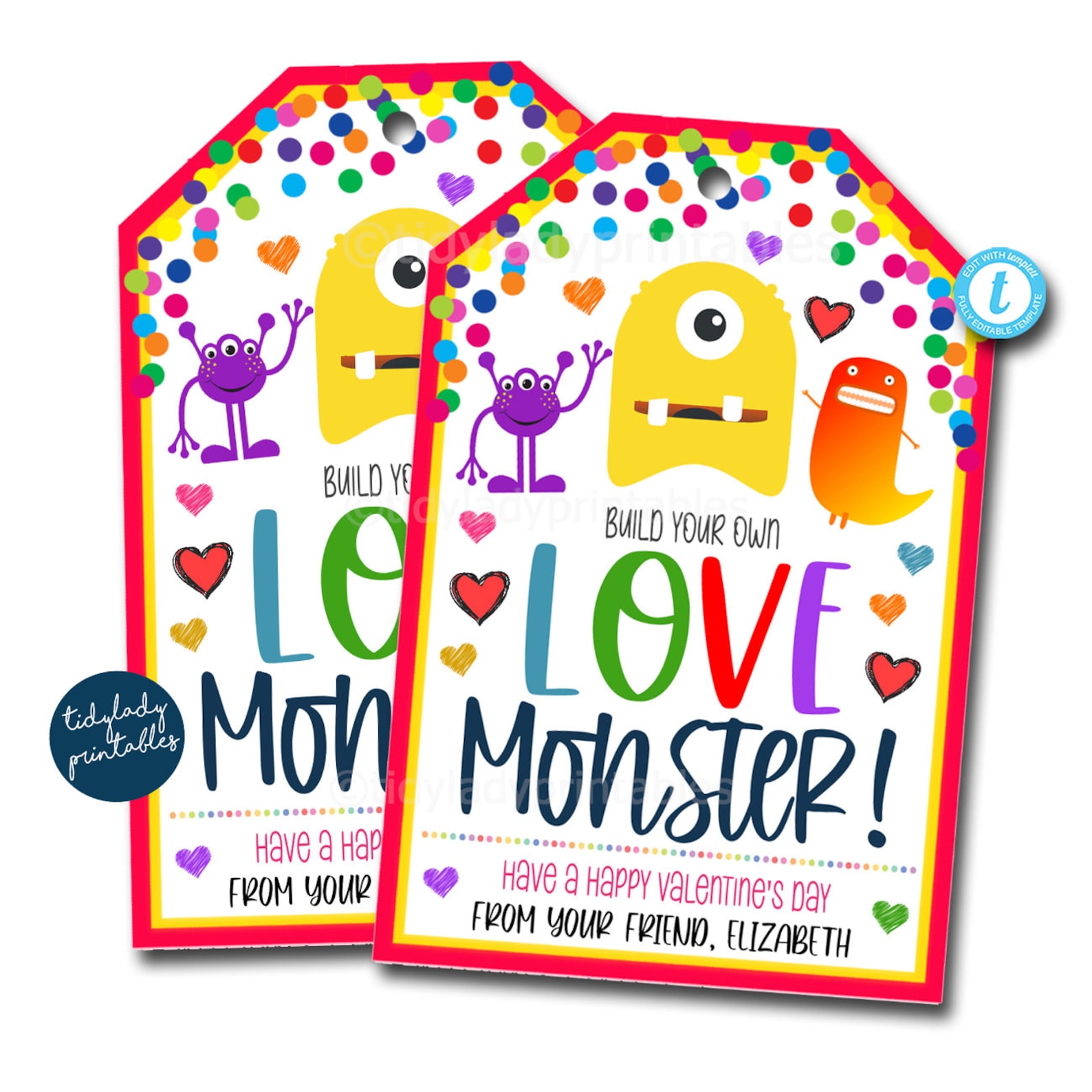 Valentine Love Monster Gift Tags Gift Labels Valentine's - Etsy