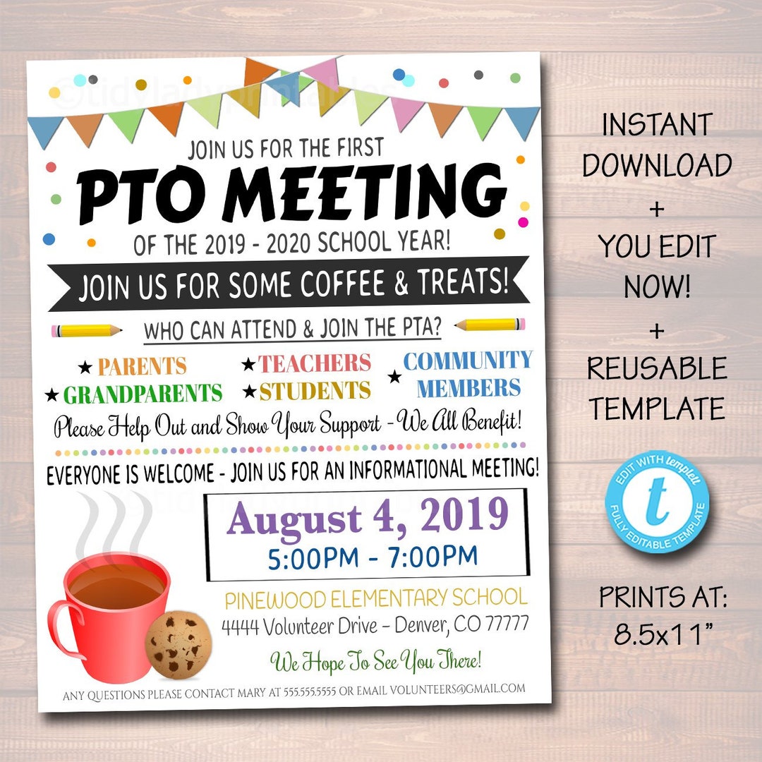 EDITABLE PTO PTA Meeting Informational Flyer, Printable Handout, School ...