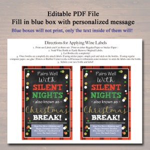 EDITABLE Funny Teacher Christmas Wine Label Gift, INSTANT DOWNLOAD ...