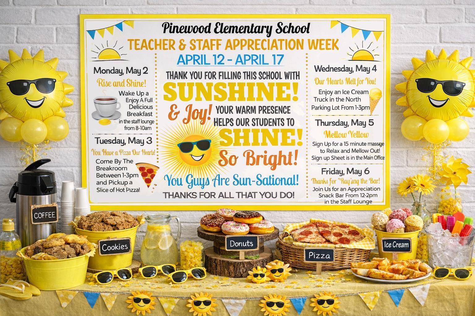 Yellow Sunshine Theme Teacher Appreciation Week Itinerary Poster ...