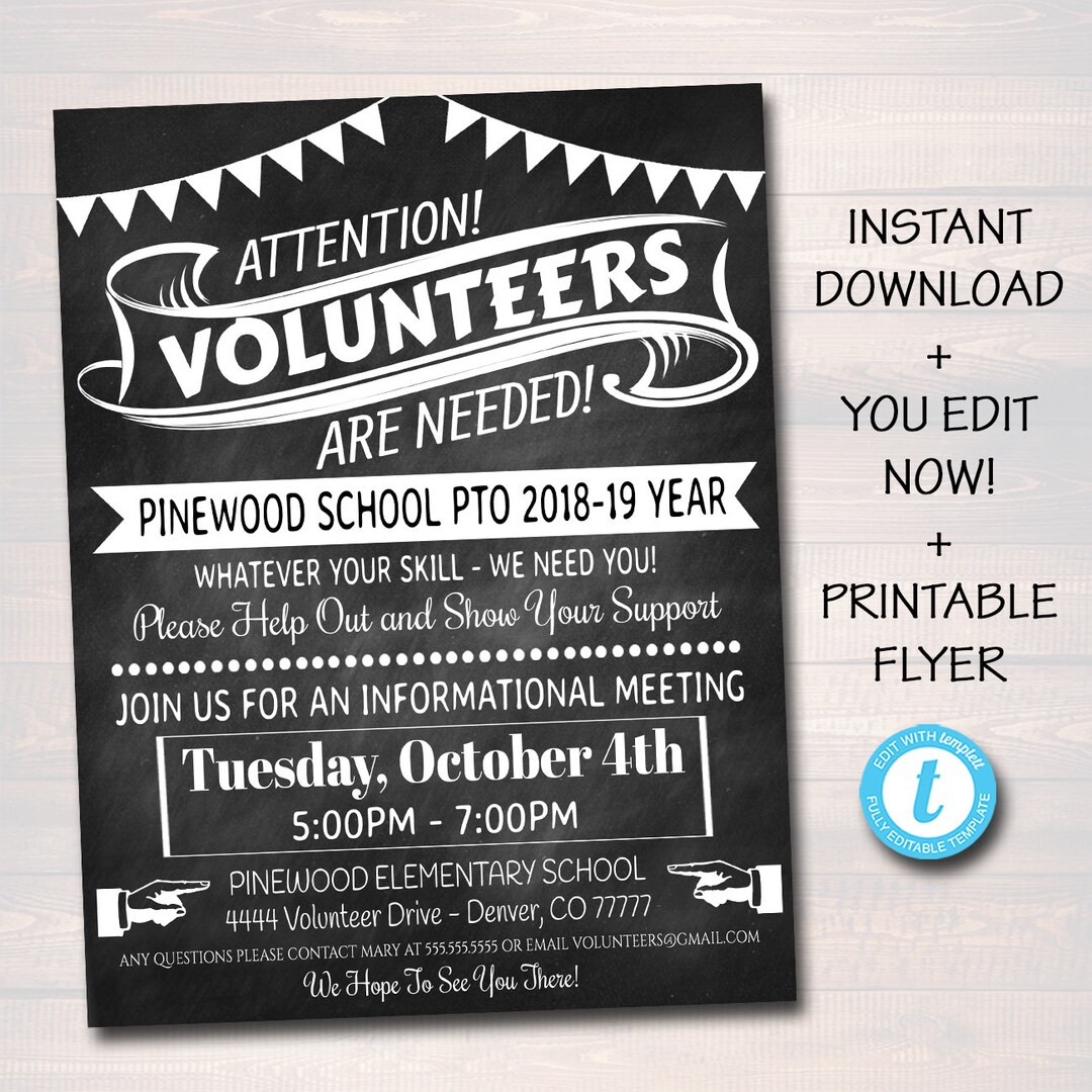 EDITABLE Volunteer Recruitment Flyer, Printable Handout, School ...