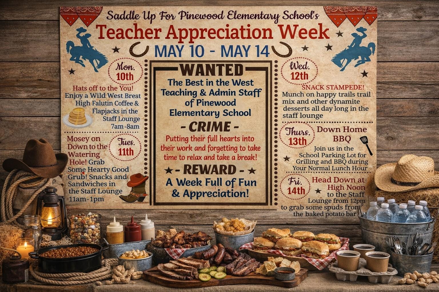 Editable Western Theme Staff Teacher Appreciation Week Itinerary Poster ...