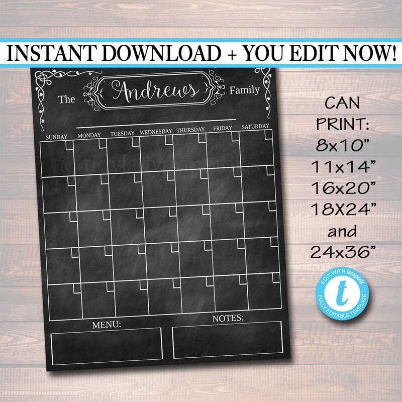 Chalkboard Calendar - Etsy