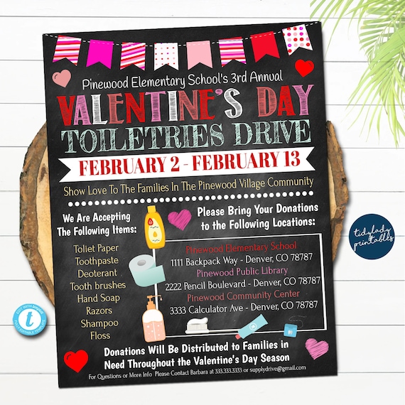 Valentine's Day Toiletries Drive Flyer, Printable PTA PTO Flyer School ...