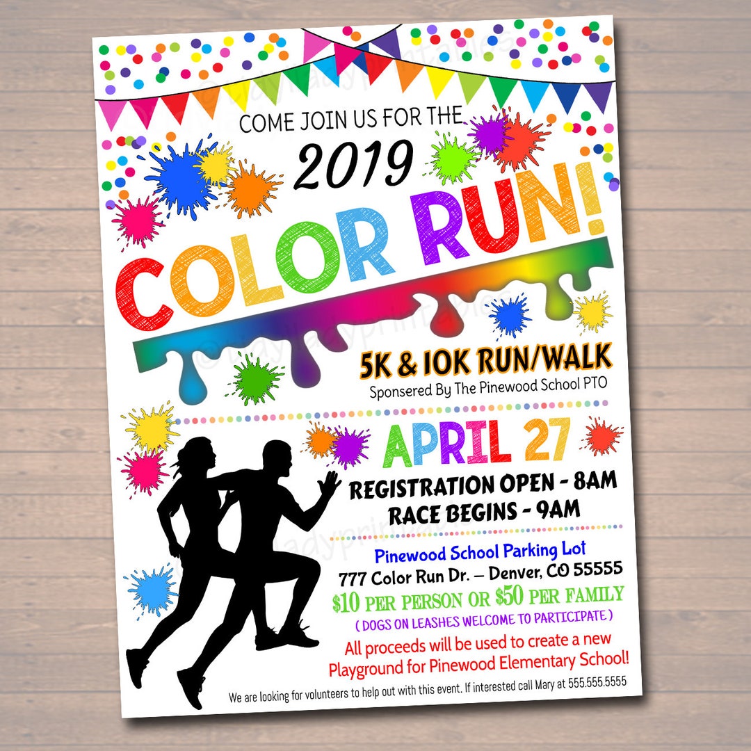Editable Color Run Flyer: 5k/10k Race Invitation (digital Download) - Etsy