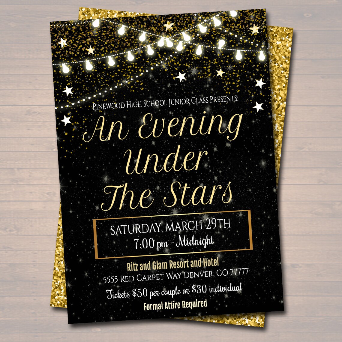 EDITABLE Prom Dance Invitation. Starry Night Gold Glitter an - Etsy
