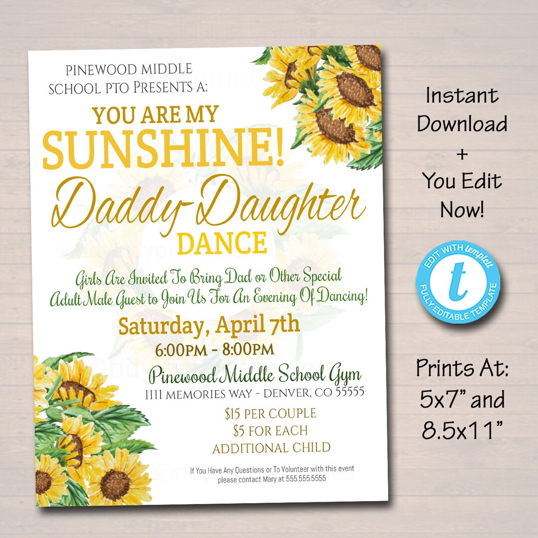 Daddy Daughter Dance Flyer: Sunflower Theme, EDITABLE Template - Etsy
