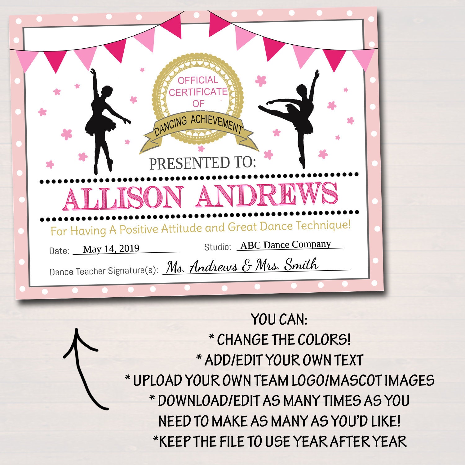 EDITABLE Dancer Certificate INSTANT DOWNLOAD Dancing Award - Etsy Canada