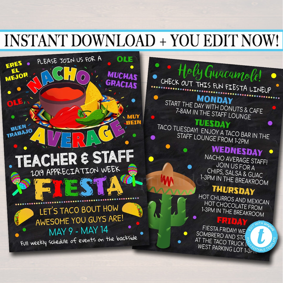 EDITABLE Nacho Average Teacher Appreciation Week Itinerary Invite ...