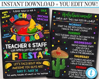 EDITABLE Nacho Average Teacher Appreciation Week Itinerary Poster ...