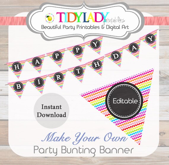 Rainbow Chevron Party Bunting Printable - INSTANT & EDITABLE - PDF ...